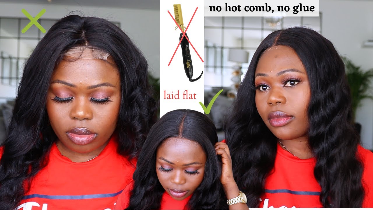 How to Lay Super Flat a 4*4 Lace Closure Wig (No Hot Comb) |Beginner ...