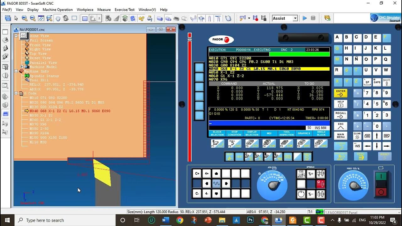 FAGOR 8055T- Facing and Turning with G68 2 - YouTube