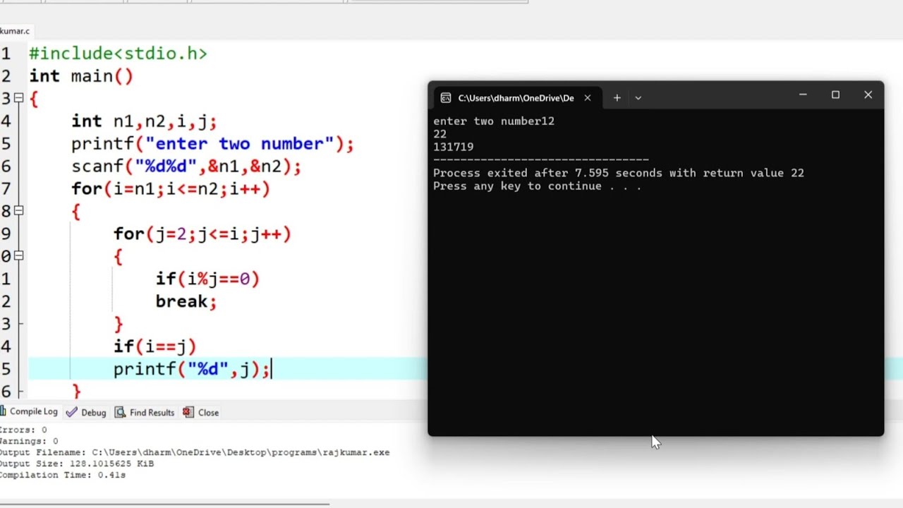 Find Prime number Between Two Numbers in C Language || By Cse Code ...