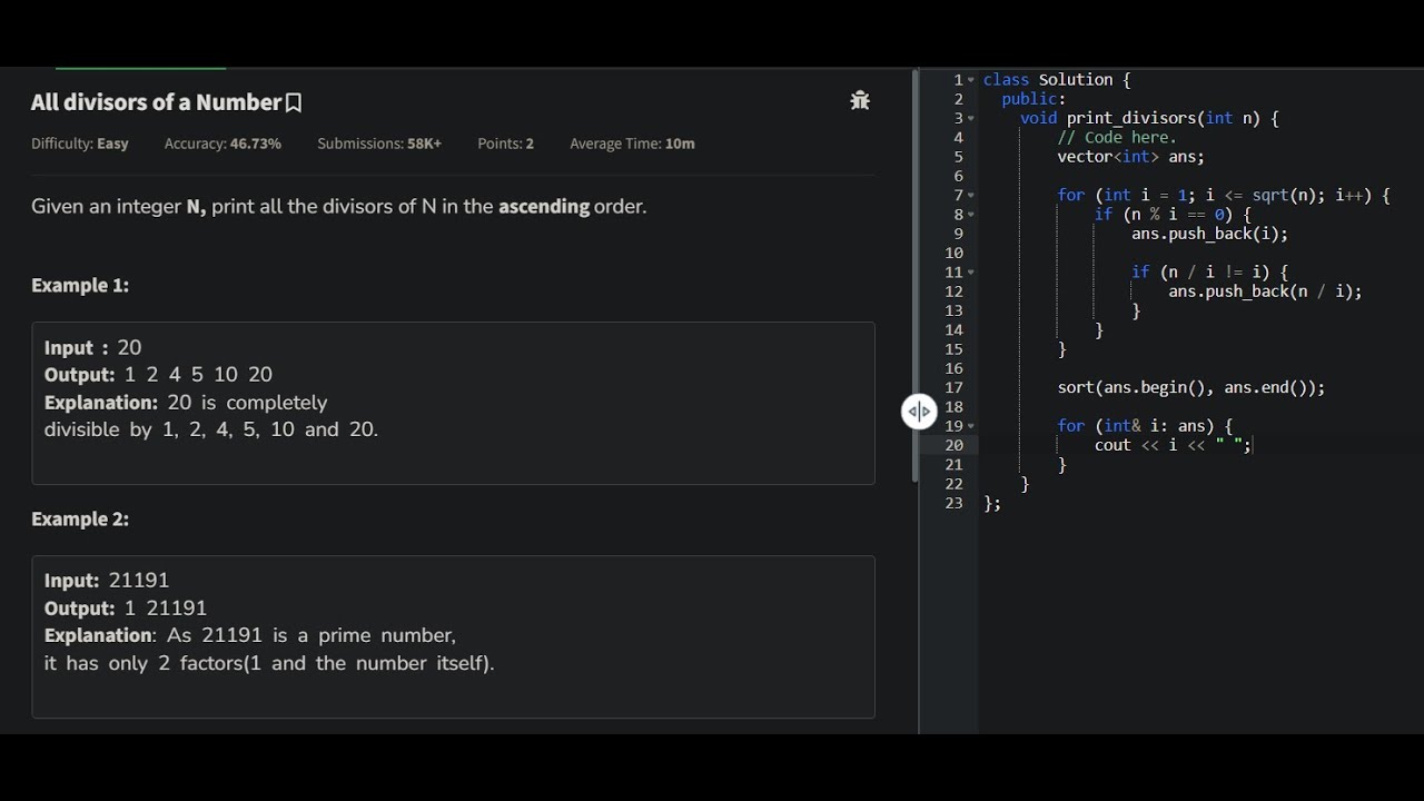 GFG Practice | All divisors of a Number | Solved in CPP - YouTube