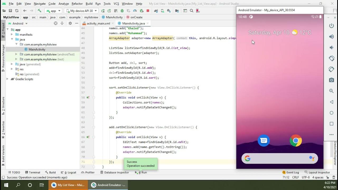 موبايل 27 listview basic add remove sort - YouTube