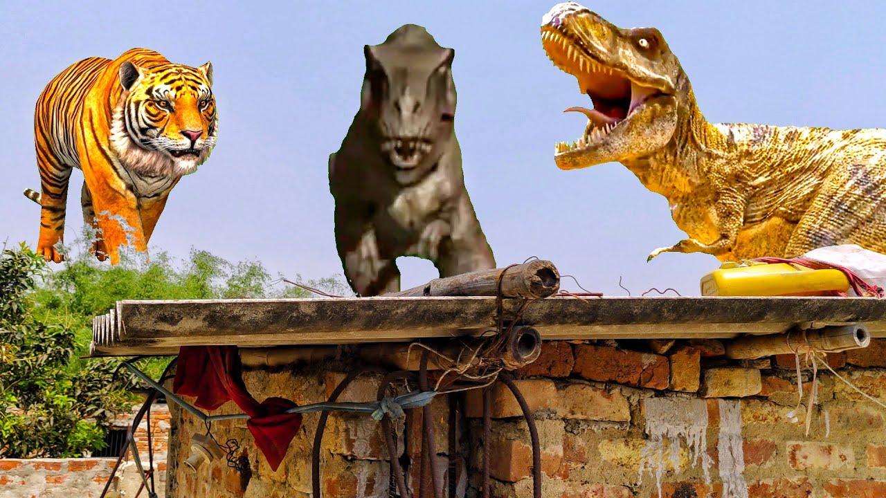T rex 🦖😭 😭😭 chase attack on tiger. #dinosaur #jurassicworld # ...