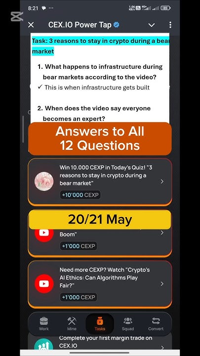 CEX.IO Quiz Answers Today | CEX.IO Power Tap | 100% Correct Answers! Claim Free Crypto Instantly ...