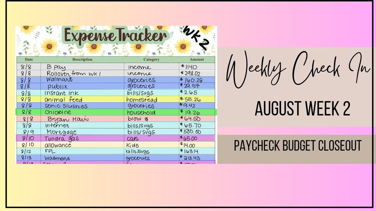 Weekly Check In and Paycheck Budget Closeout | August Week 2 | Family ...