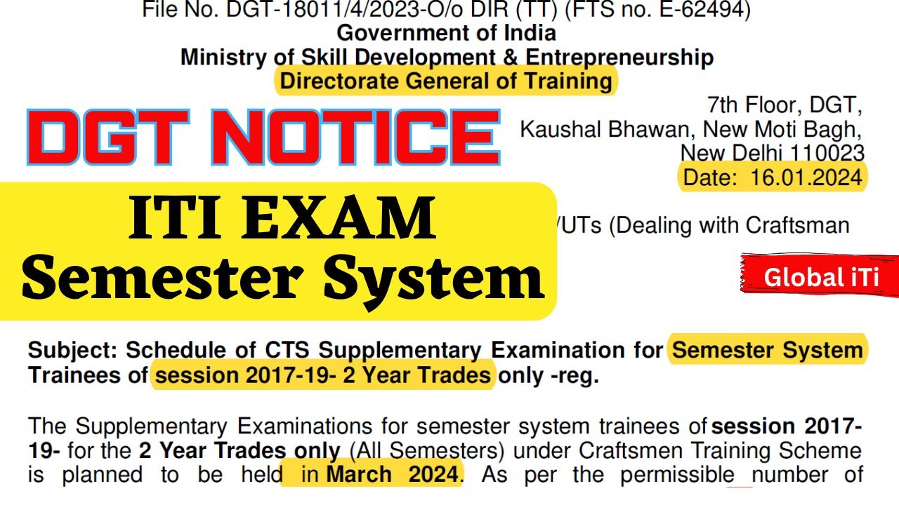 Special ITI Exam Semester System 2024 - YouTube