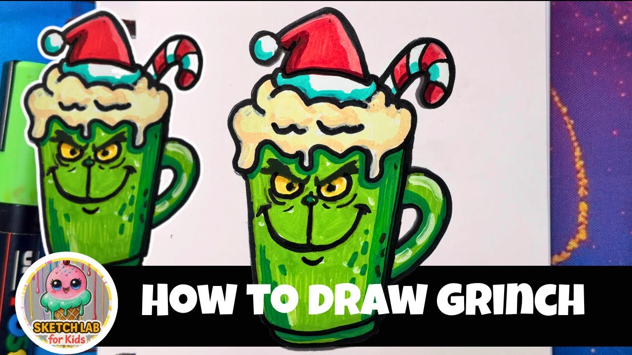 Grinch Hot Chocolate! Cute & Easy Christmas Drawing | Posca Marker Art ...