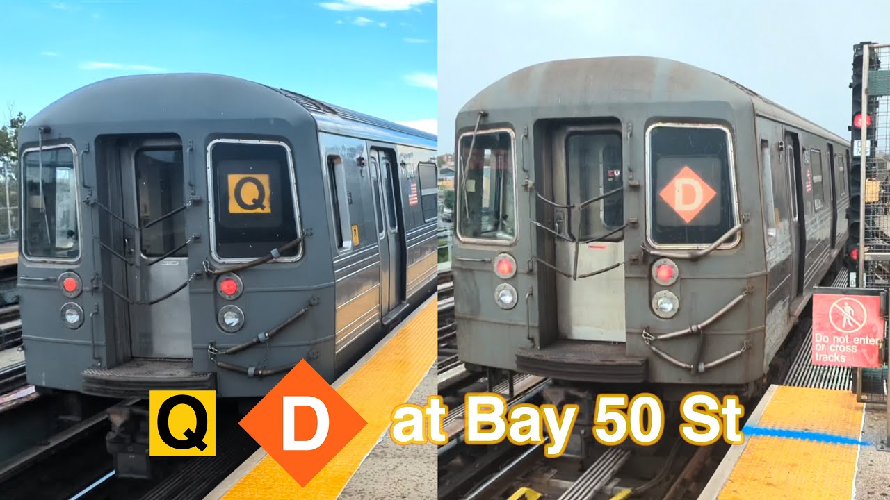 R68 Manhattan bound Diamond D and Diamond/Square Q Trains at Bay 50th Street - YouTube