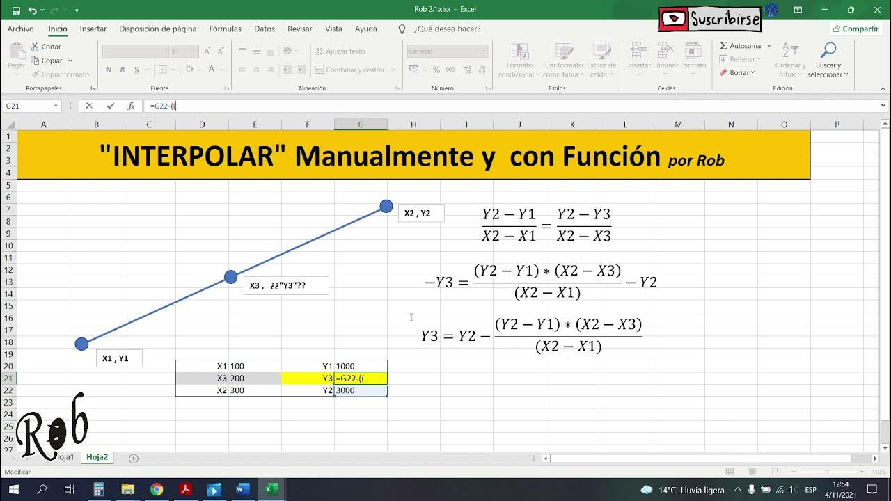 Interpolar en Excel de de manera Manual y con Funcion - YouTube