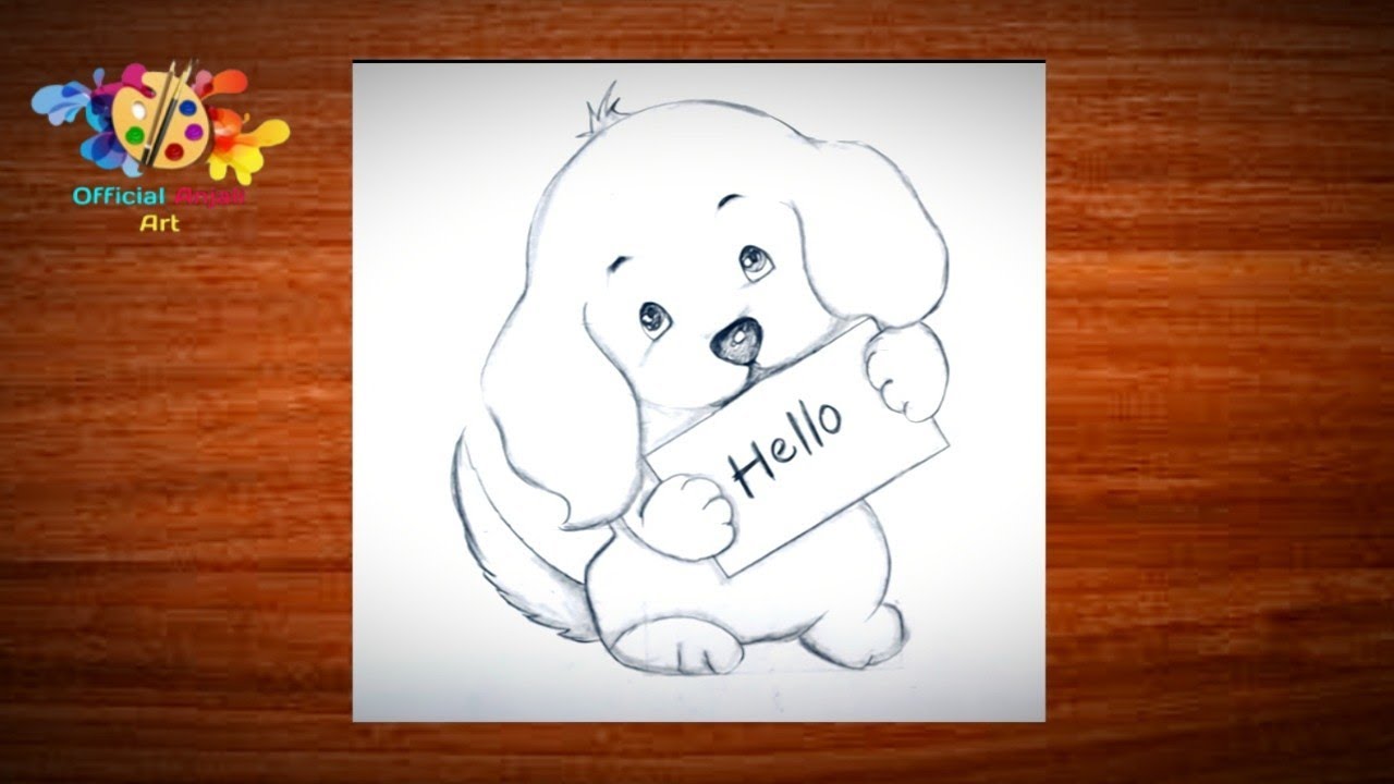 A cute puppy saying Hello pencildrawig | Puppy Pencil drawing | Dog ...