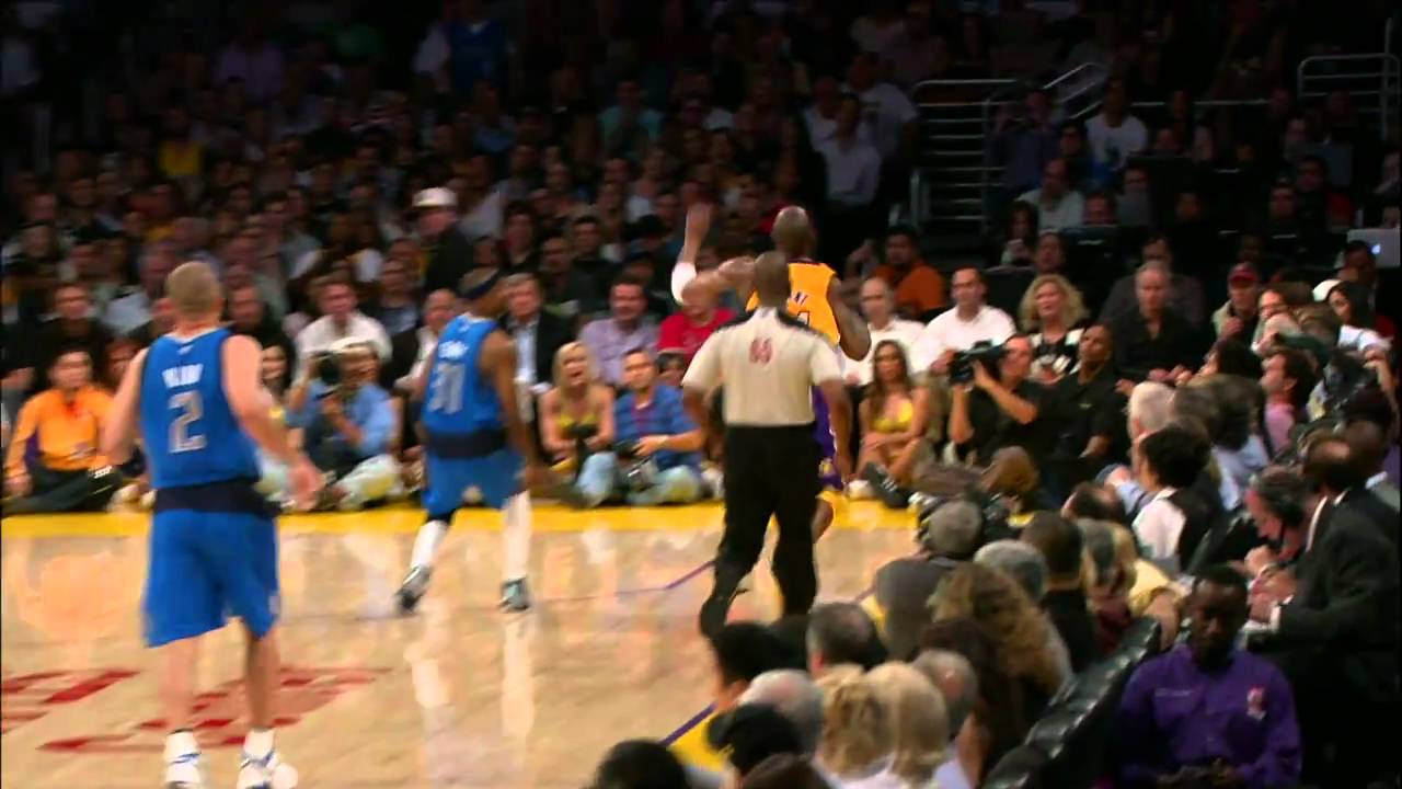 Kobe's tip steal, save and dive into crowd - YouTube