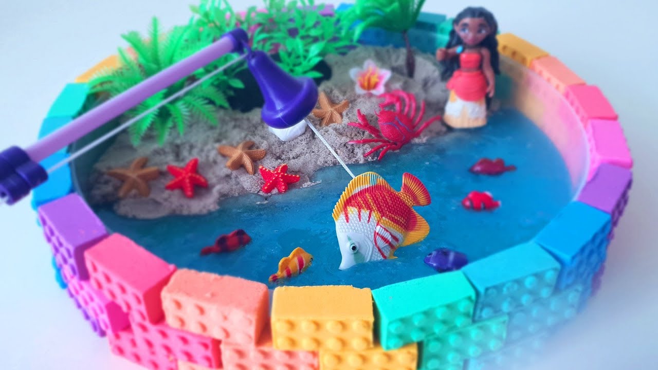 DIY Slime Sea fishing Mad Matter & Kinetic Sand Rainbow Bricks Sand ...