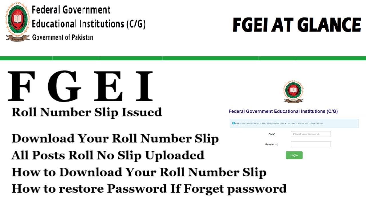 Download Your Roll Number Slip For FGEI Tests 2024 | Roll Number Slips ...
