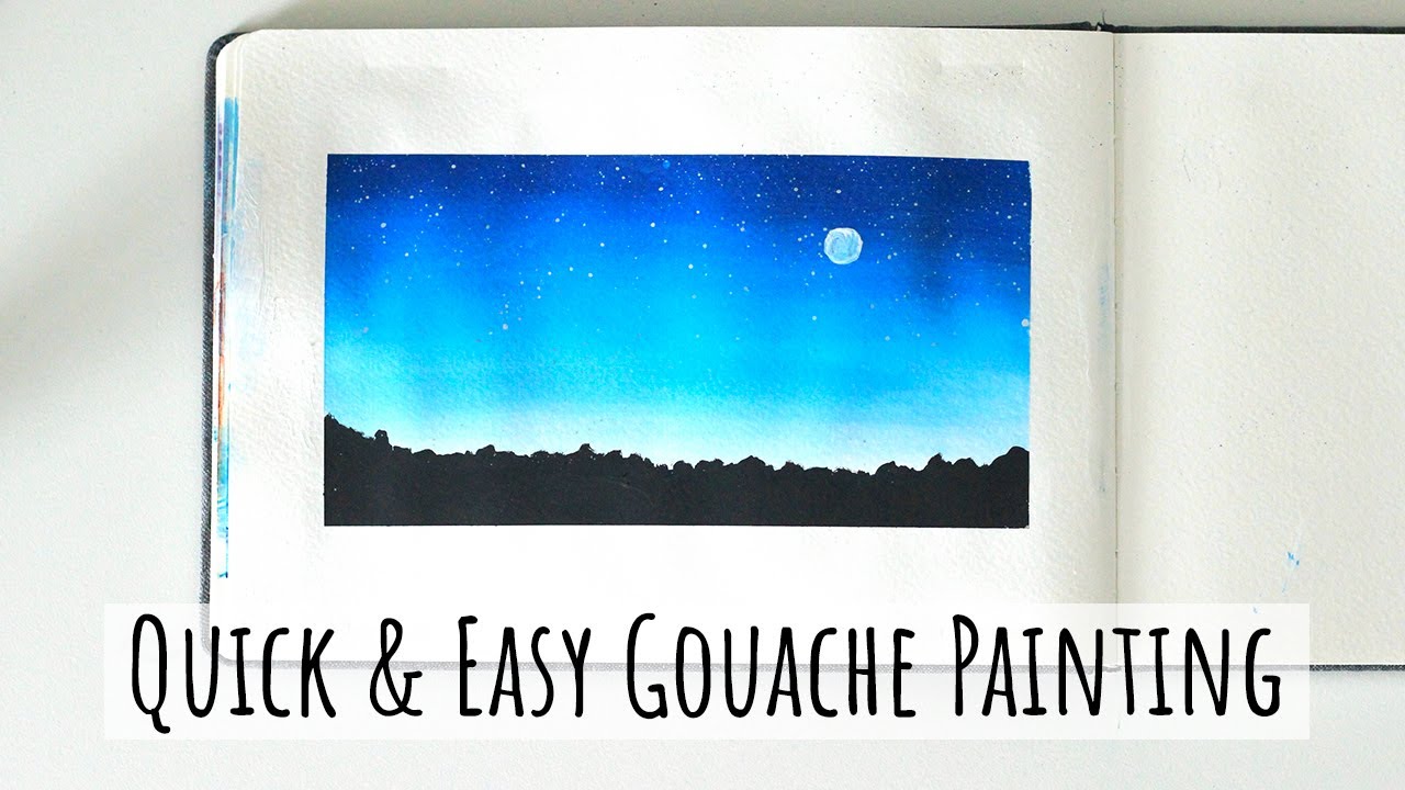 VERY QUICK & EASY GOUACHE NIGHT SKY | Painting Tutorial - YouTube