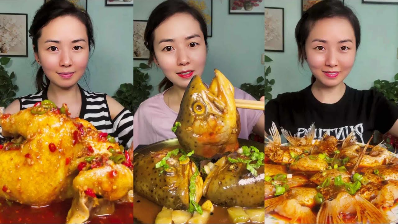 chinese spicy #foods ASMR | big fish head | spicy chicken MUKBANG ...