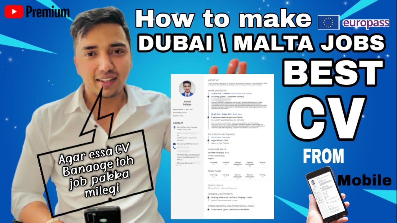 Best CV formats for jobs in Dubai and malta | How to make Europass CV ...