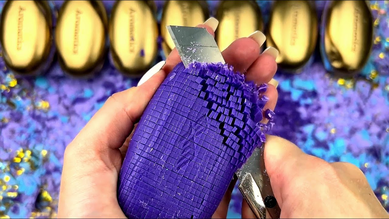 ASMR SOAP💙Clay cracking💙Cutting cubes💙Soap boxes with starch and foam💙 ...
