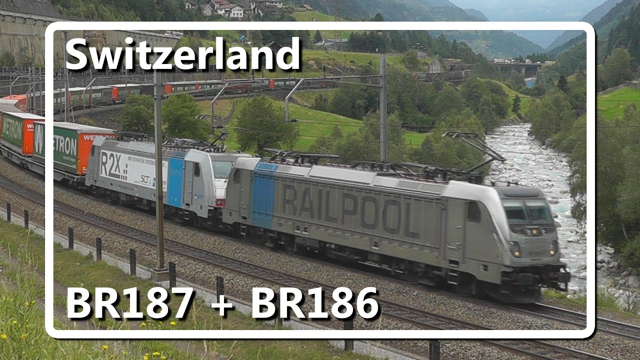 BR187 + BR186 with intermodal train on Gotthard Railway! - YouTube
