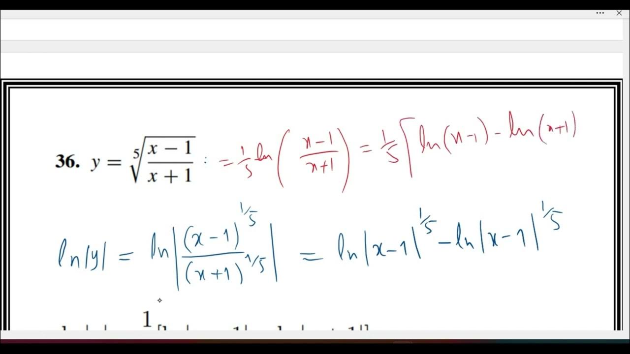 Calculus 1 Ex # 3.2 Q # 35-38 Derivative of Logarithmic Function - YouTube