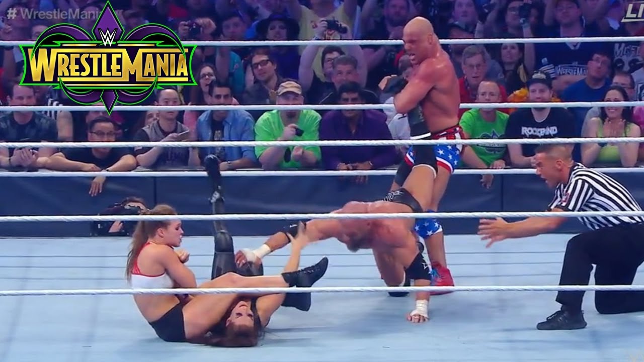 Ronda Rousey and Kurt Angle VS Triple H - WRESTLEMANIA 34 - YouTube
