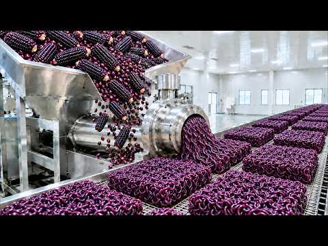 How Black Corn Is Turned Into Purple Black Instant Noodles.  Full Factory Process