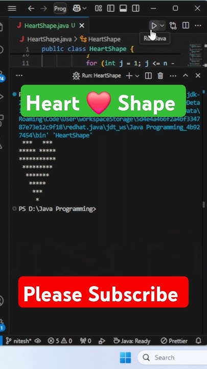Create A Full Heart In Java 💻 Easy Coding Tutorial Coding Shorts Pattern Java Javatutorial 