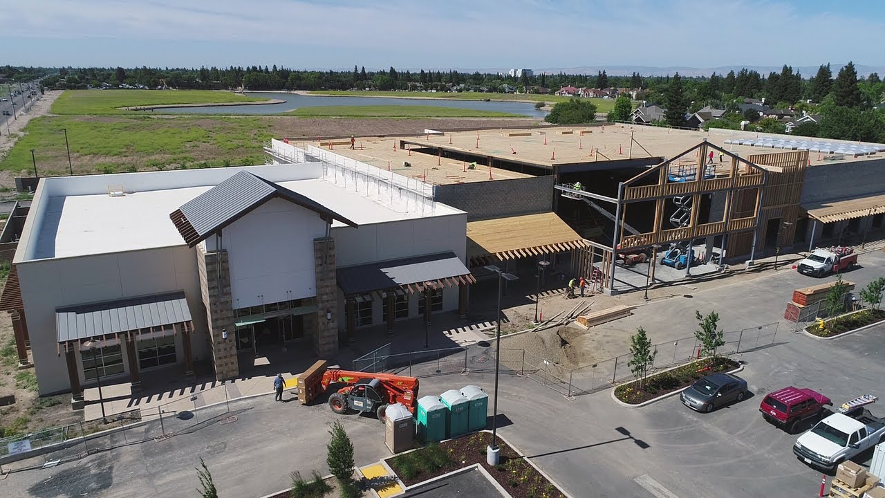 Drone trip of Modesto's new Marketplace shopping center - YouTube