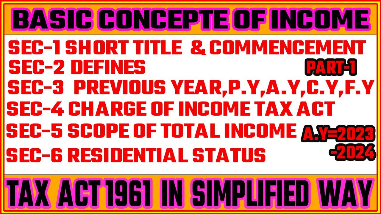#01|Basic Concepts of Income Tax| Basics of Income Tax : AY 23-24 ...