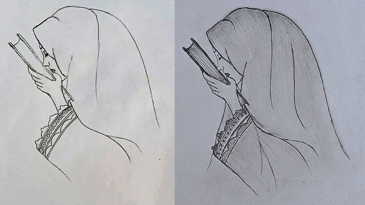 Very Easy Girl Drawing | Girl Drawing | Girl with Qur'an Drawing ...