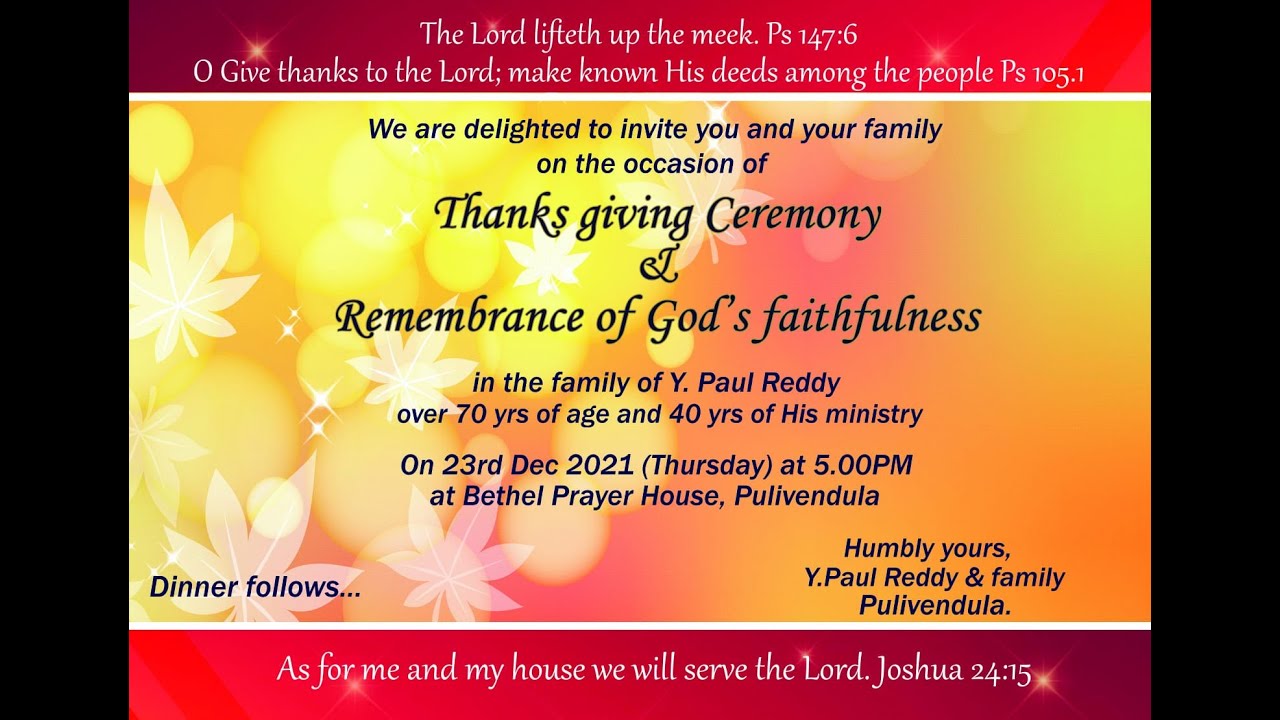 Thanks Giving Ceremony & Remembrance Of God's Faithfulness - YouTube