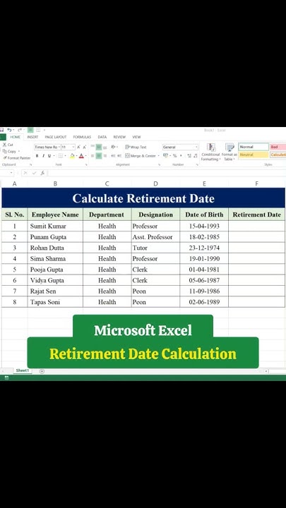 How to Calculate Retirement Date in Microsoft Excel #shorts #ytshorts #studyspan - YouTube