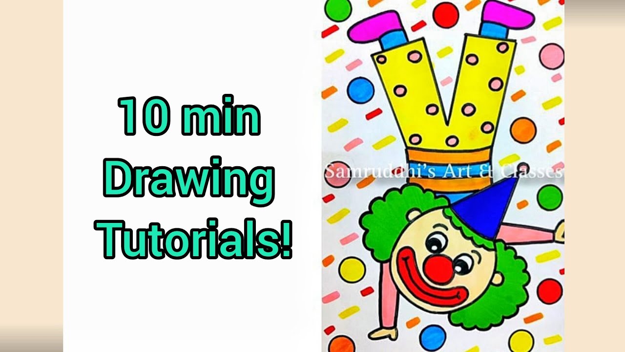 10 min Intermediate Clown Drawing Tutorial For Kids! - YouTube