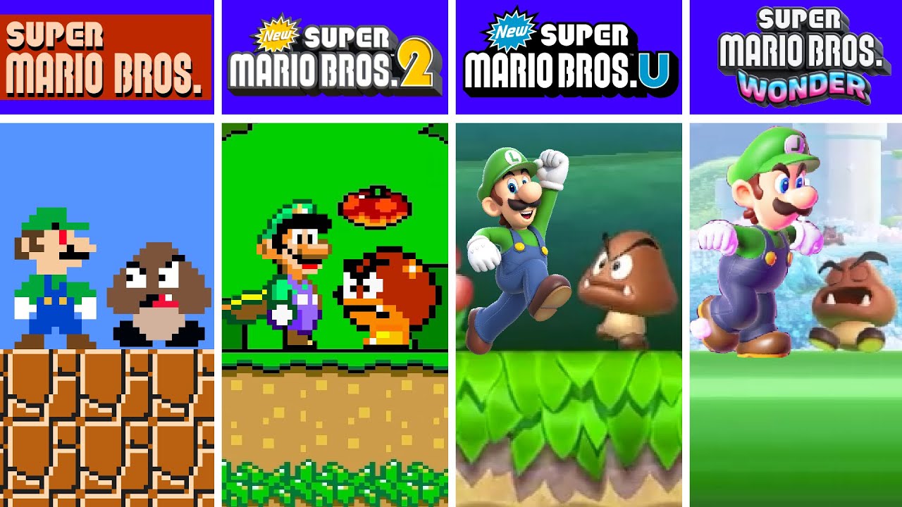 Evolution of Luigi Vs First Level in Super Mario Bros Games (1985-2024 ...