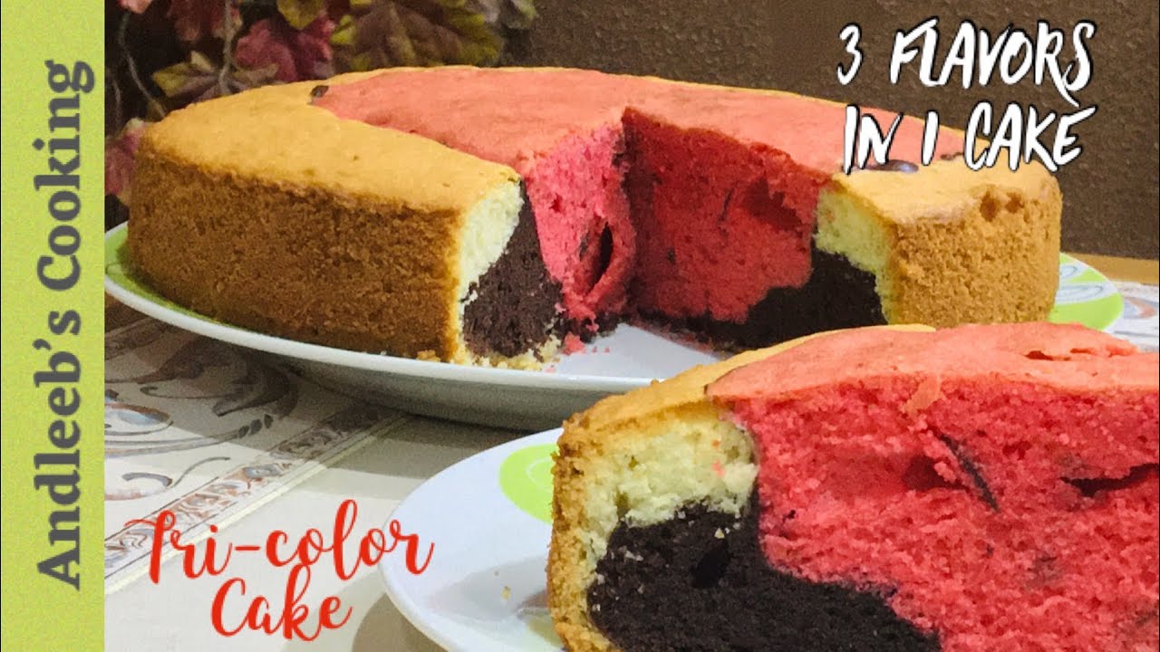 Tri-color cake | 3 flavor in 1 cake | How to bake cake in convention ...