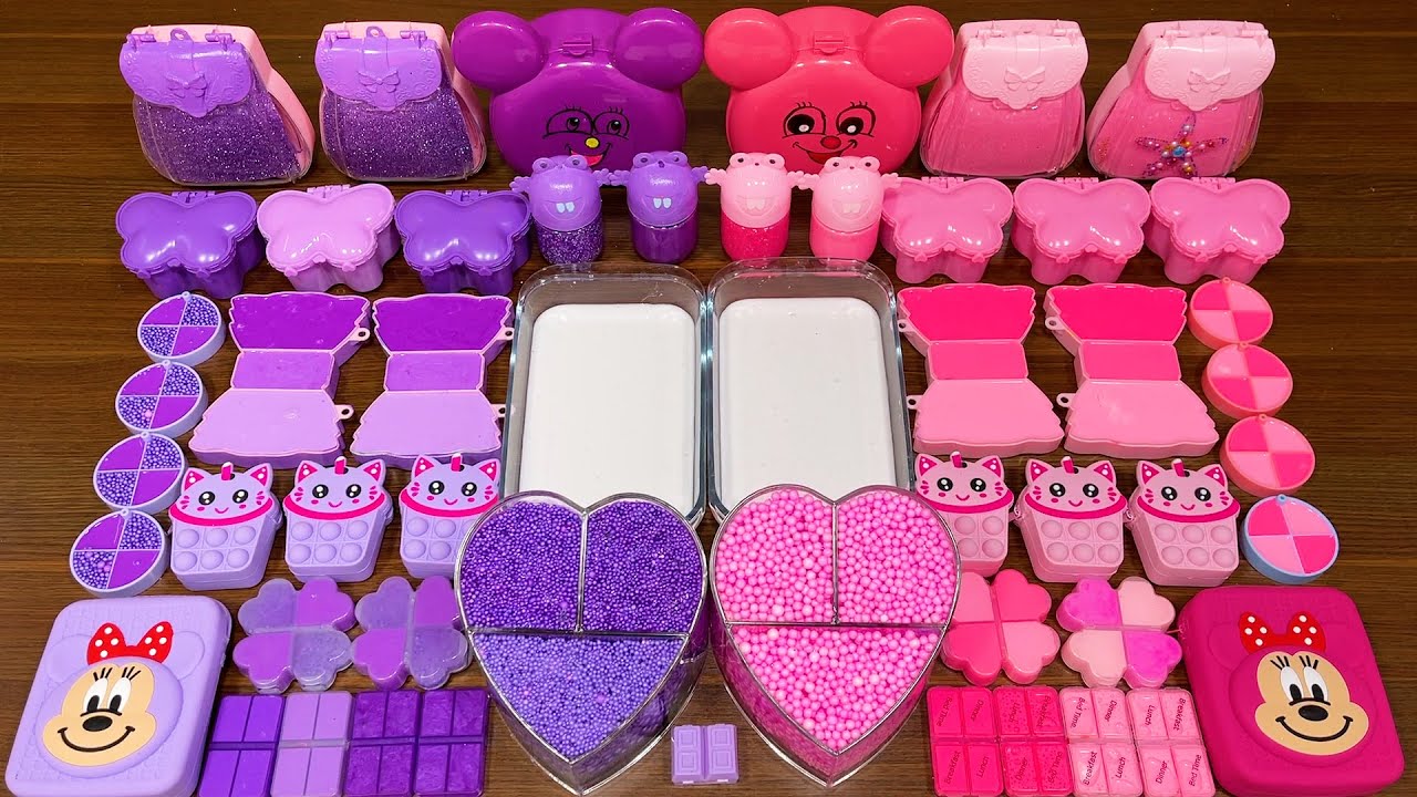 PURPLE vs PINK !!! Mixing random into GLOSSY slime !!!Satisfying slime ...