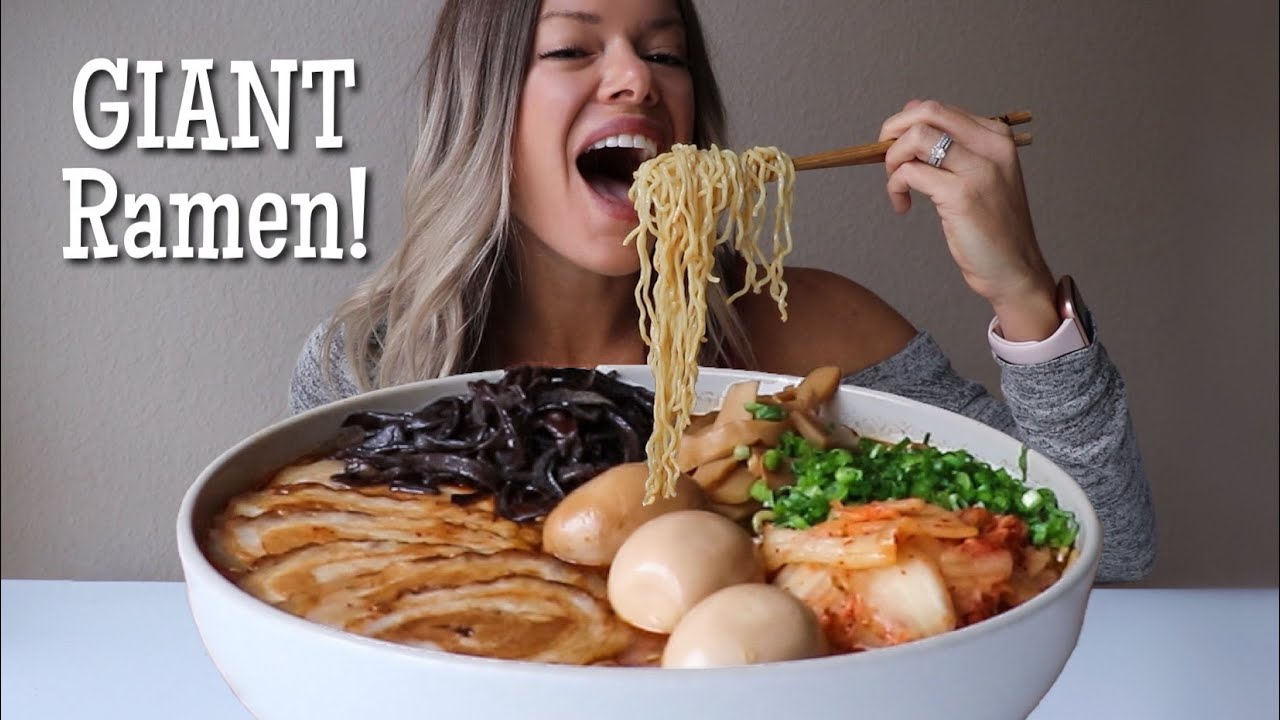 GIANT Kimchi + Tonkotsu Ramen MUKBANG with Pork Belly + Ramen Eggs ...