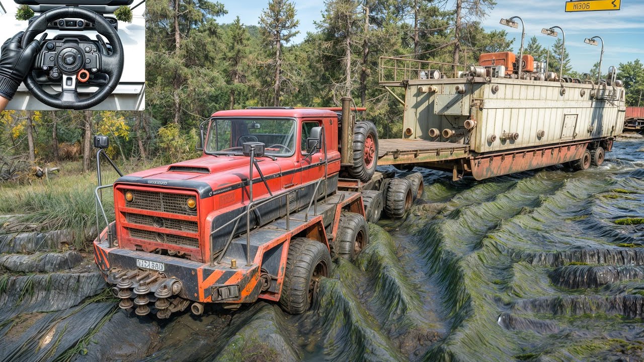Plad 450 - Hauling Construction Semi Trailer Through Muddy Road ...