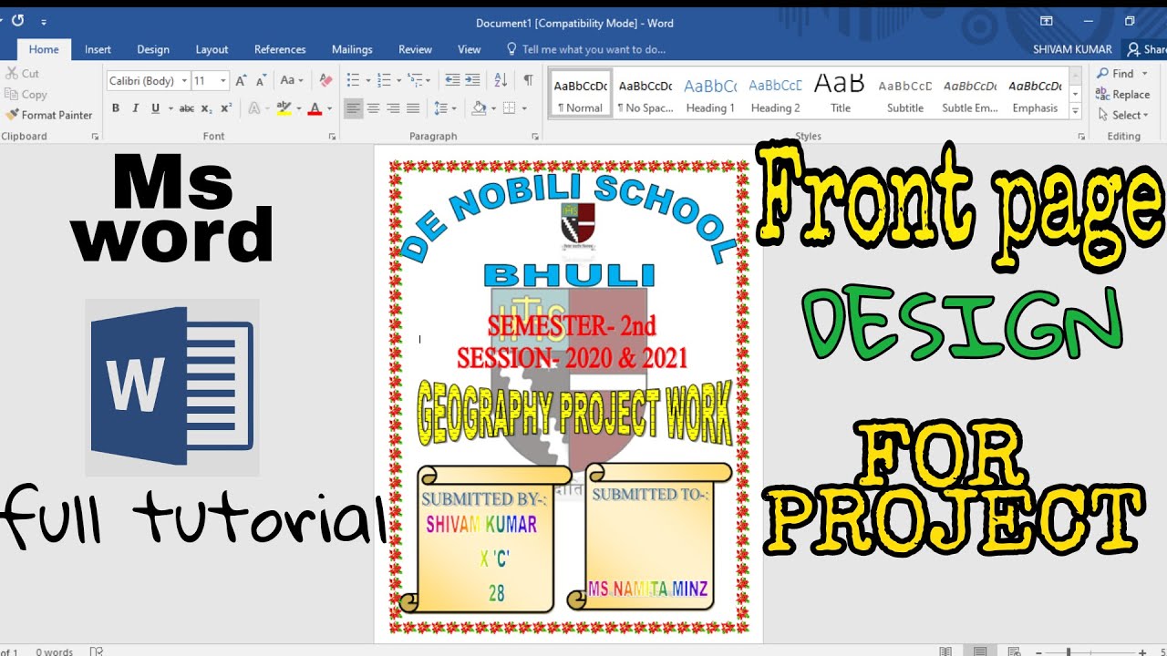 MS Word me front page kaise banaye || Make a beautiful front page for ...