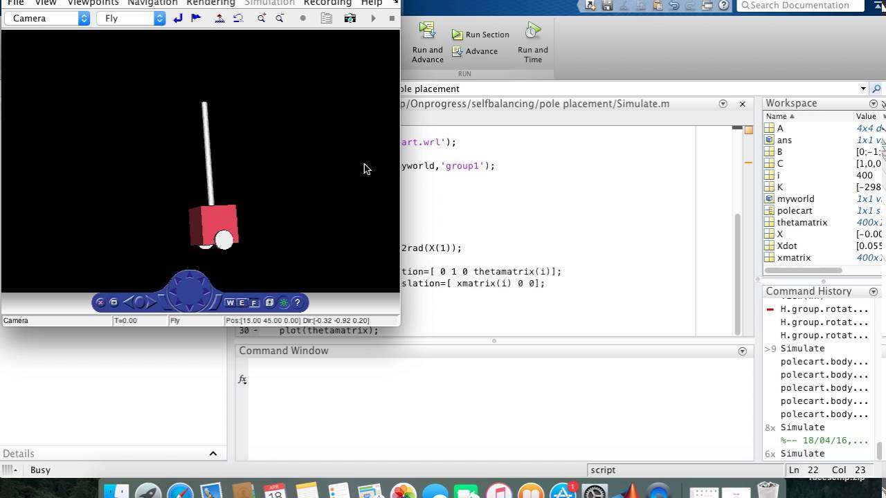 Pole-cart / Inverted Pendulum - 3D motion Simulation Matlab - YouTube