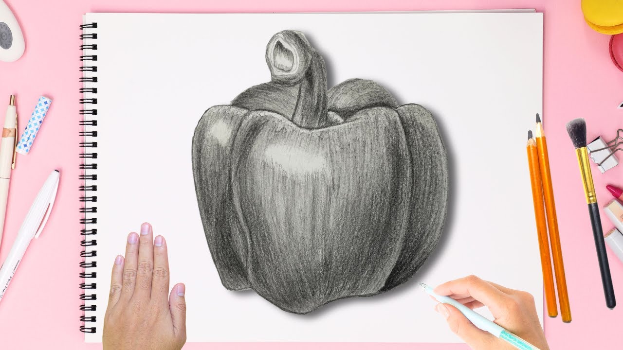 Realistic 3D Bell Pepper Drawing Tutorial | How to Sketch and Shade a ...