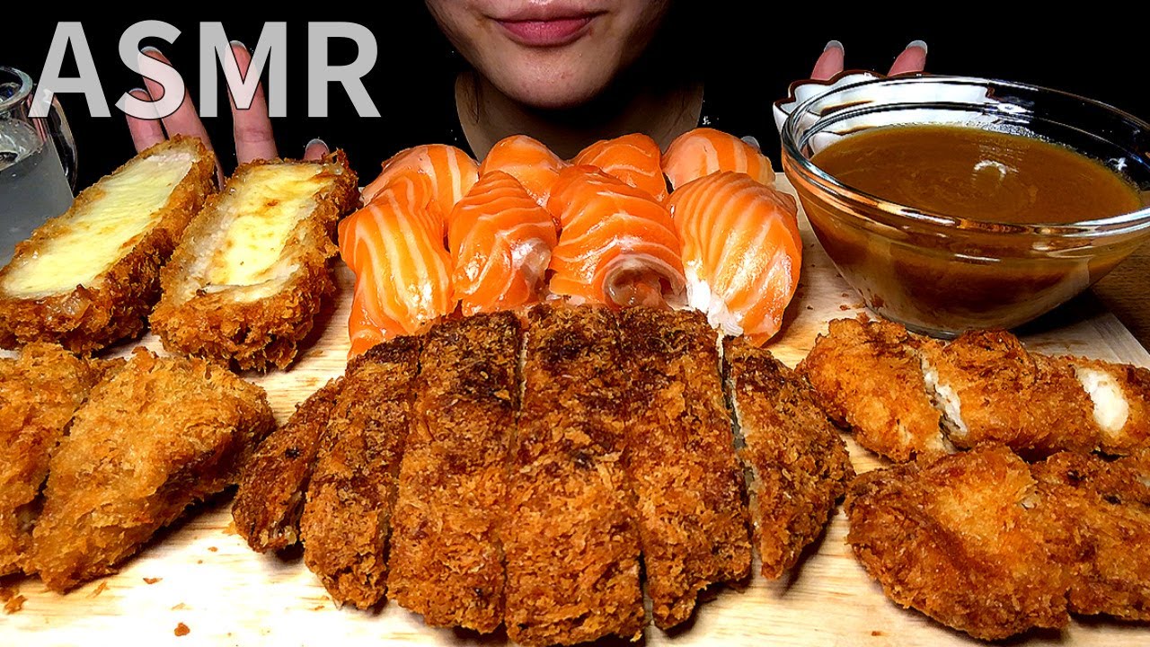 ASMR MUKBANG| PORK CUTLET (TONKATSU,KATSUDON) & SALMON SUSHI 돈까스 - (치즈 ...