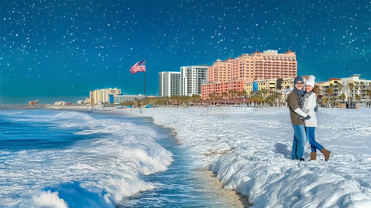 Winter Storm in Clearwater Beach Florida. Dangerously Cold Temperatures ...