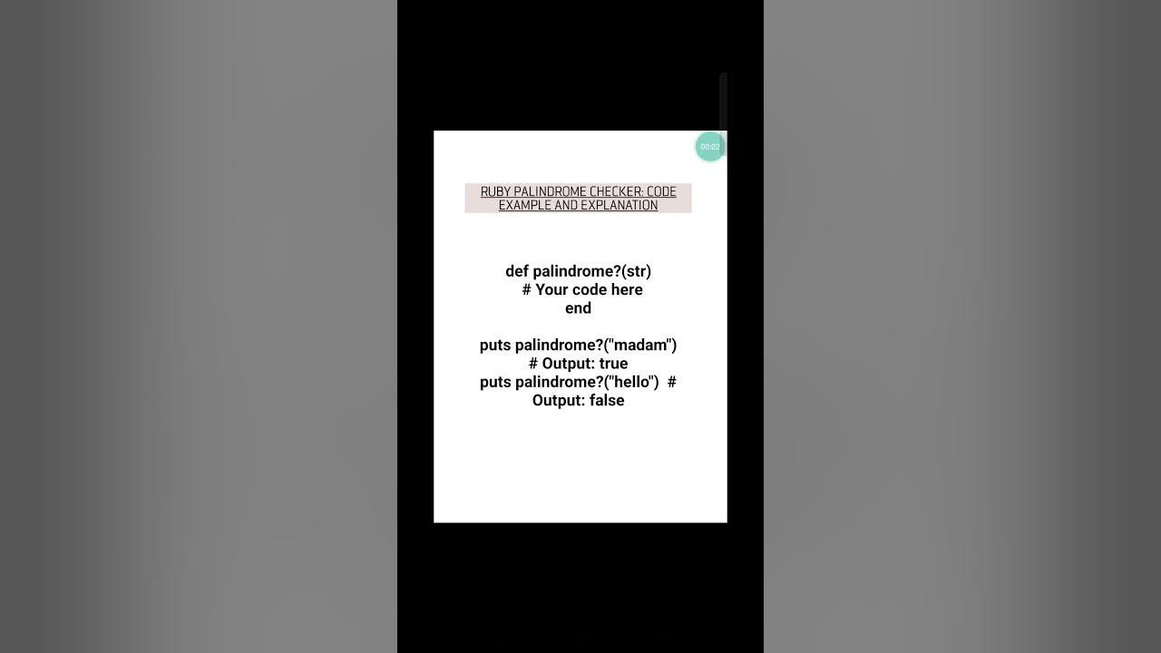 Ruby Palindrome Checker: Code Example and Explanation - YouTube