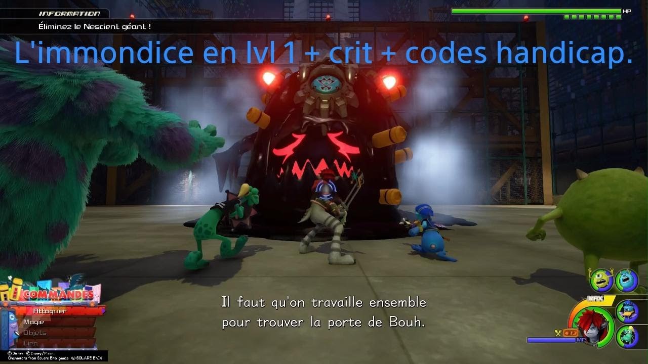 KINGDOM HEARTS Ⅲ L'immondice en lvl 1 + crit + codes handicap - YouTube