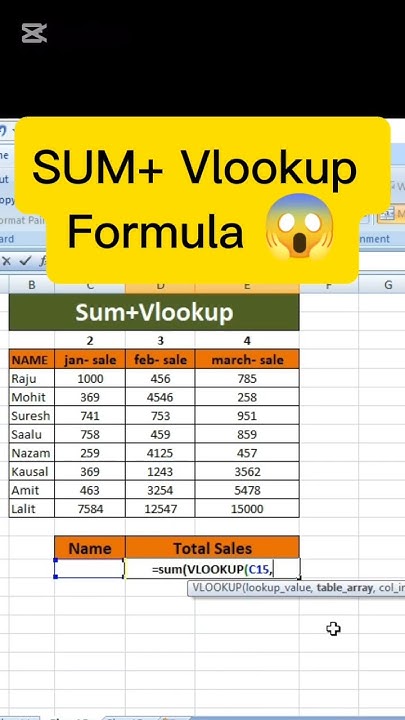 SUM +Vlookup Formula In Excel #excel #exceltips #exceltutorial # ...