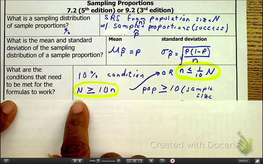Sampling Distribution Of sample proportions 7.2 - YouTube