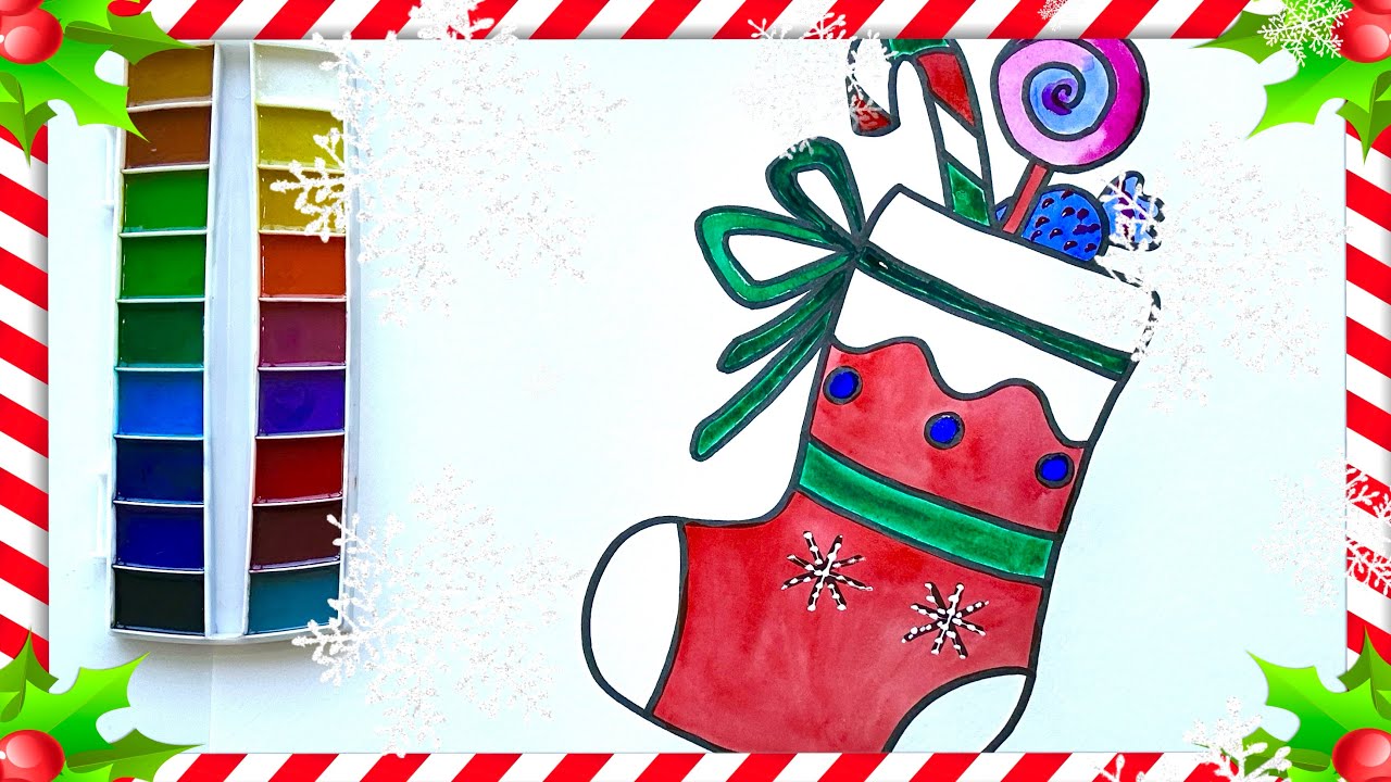 ️How To Draw ️ A Christmas Sock 🎄 ️🍭| Easy Drawing For Kids ️ - YouTube