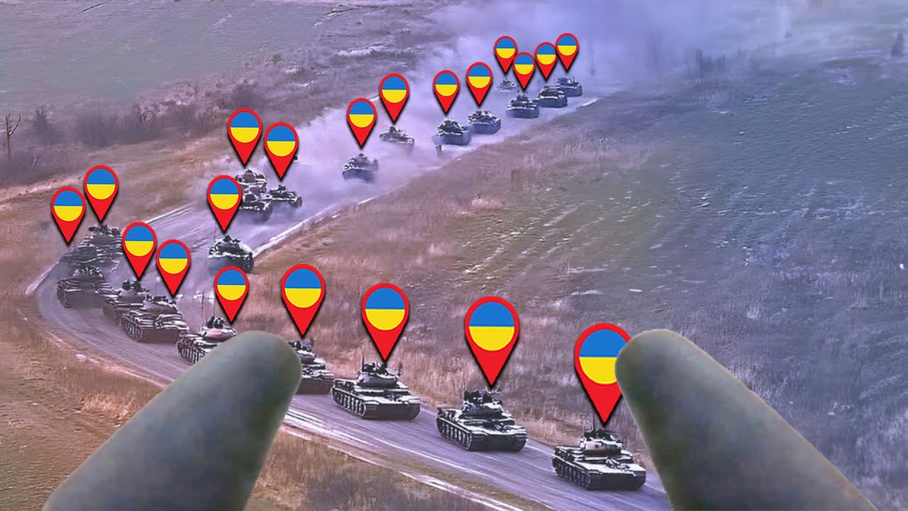 Russian Kamikaze Drones Brutally Destroy Ukrainian Tank Convoy with a ...