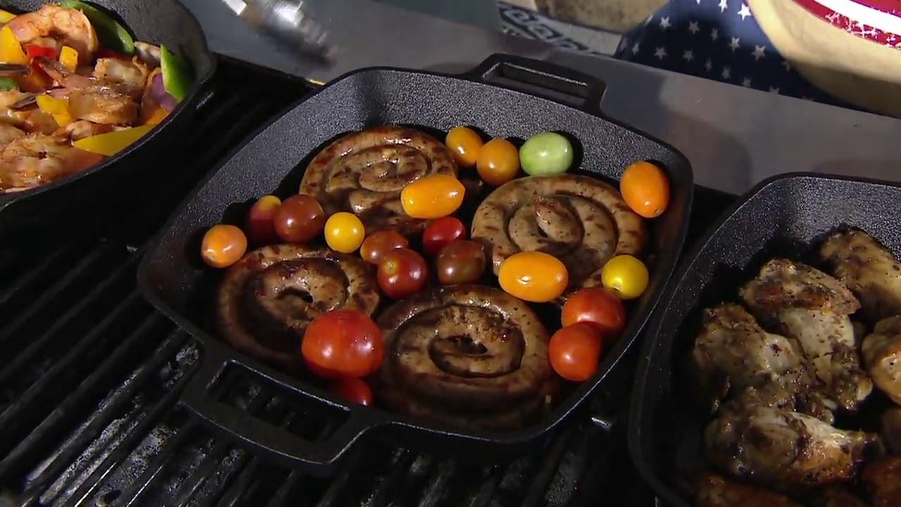 Cook's Essentials Round/Square Die Cast Iron Grill Pan on QVC - YouTube