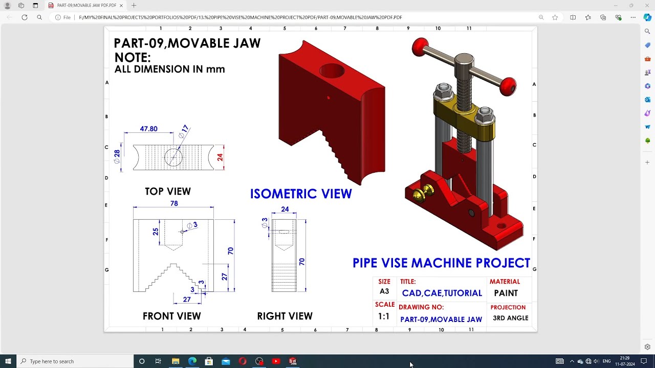 SOLIDWORKS PRACTICE FULL LECTURE-109, PIPE VISE MACHINE - YouTube