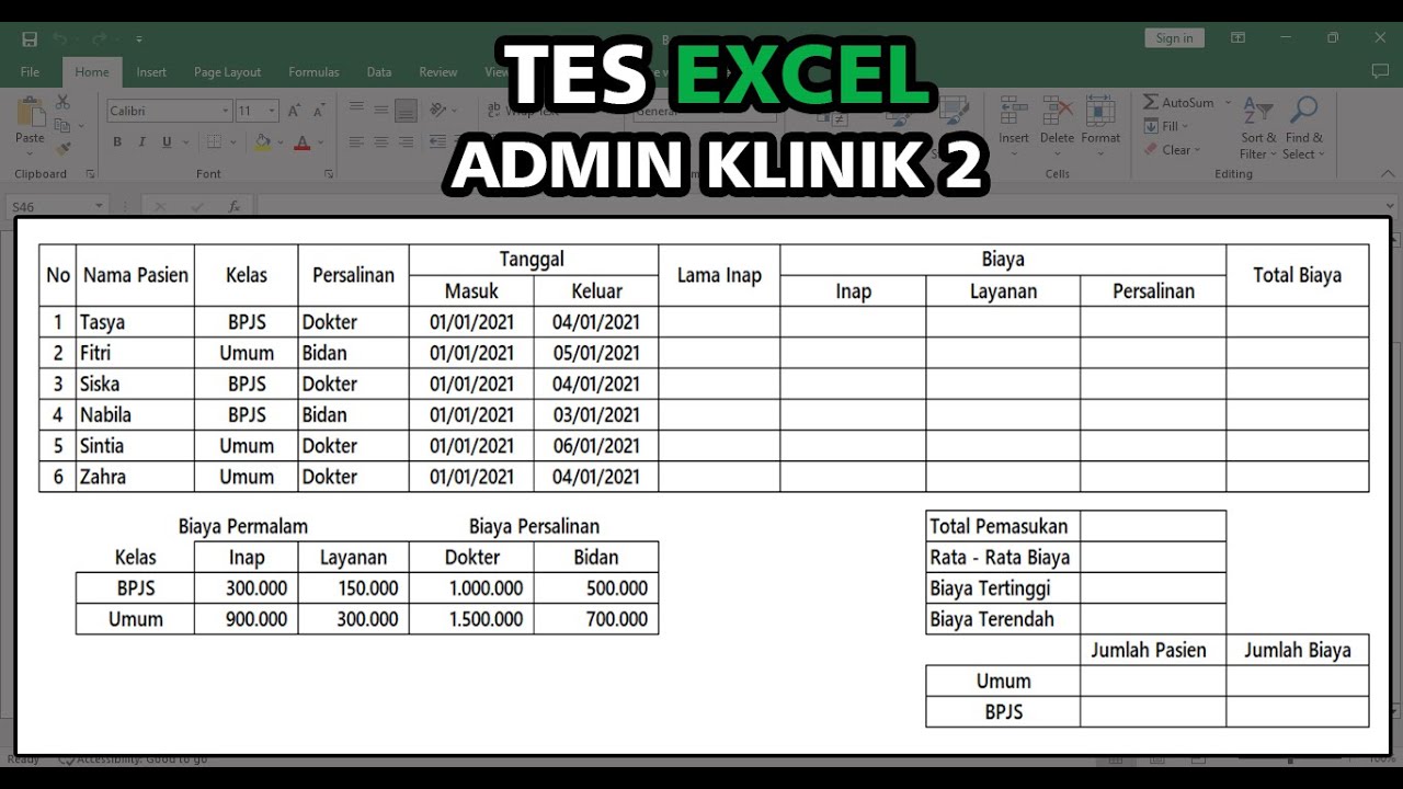 Tes Excel Admin Klinik 2 | Latihan Soal Excel untuk Admin Klinik - YouTube
